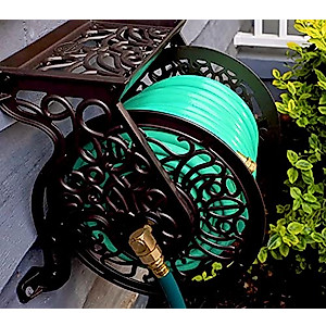 Liberty GARDEN 704 Decorative Cast Aluminum Wall Mount Garden Hose Reel, Holds 125-Feet of 5/8-Inch Hose - Bronze