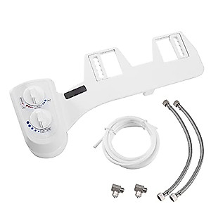 Absbidet Attachment for Toilet, Double Knob Toilet Bidet with Self Cleaning Function, Simple Installation ABS Attachment Single Nozzle Bidet for 2 Piece Toilet(G1/2)