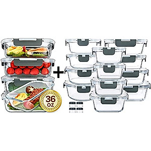 MCIRCO 36oz Glass Meal Prep Containers set of 5 and Glass Food Storage Containers Set