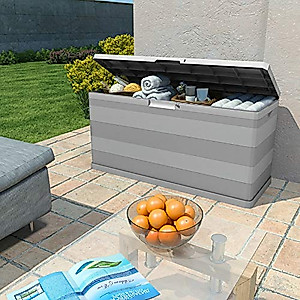 Tidyard Garden Storage Deck Box Plastic 74 Gal Lockable Garden Container Cabinet Toolbox Gray for Patio, Lawn, Poolside, Backyard Outdoor Furniture