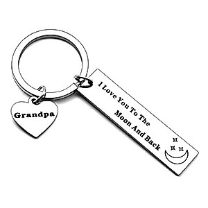 Birthday Gift for Grandpa Keychain gifts from Granddaughter Grandson Grandkid - I Love You to The Moon and Back Dogtags Military Birthday Christmas Gifts for Grandpa Granfather