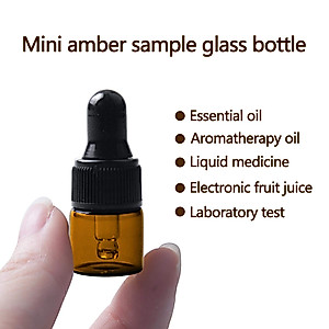 Eassen 50pcs 1ml Amber Mini Glass Dropper Bottles, Small Amber Sample Bottle with Glass Eye Dropper for Essential Oils Sample Traveling