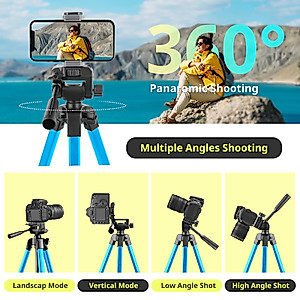 Sensyne 64" Phone Tripod Stand, Versatile Camera&iPad Tripod with Wireless Remote and 2-in-1 Phone Holder for Selfie/Video Recording/Photo/Live Stream/Vlog (Blue)