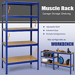 Tangkula 72" Storage Shelves, Heavy Duty Steel Frame 5-Tier Garage Shelf, Metal Multi-Use Storage Shelving Unit for Home/Office/Dormitory/Garage (1, Navy Blue)