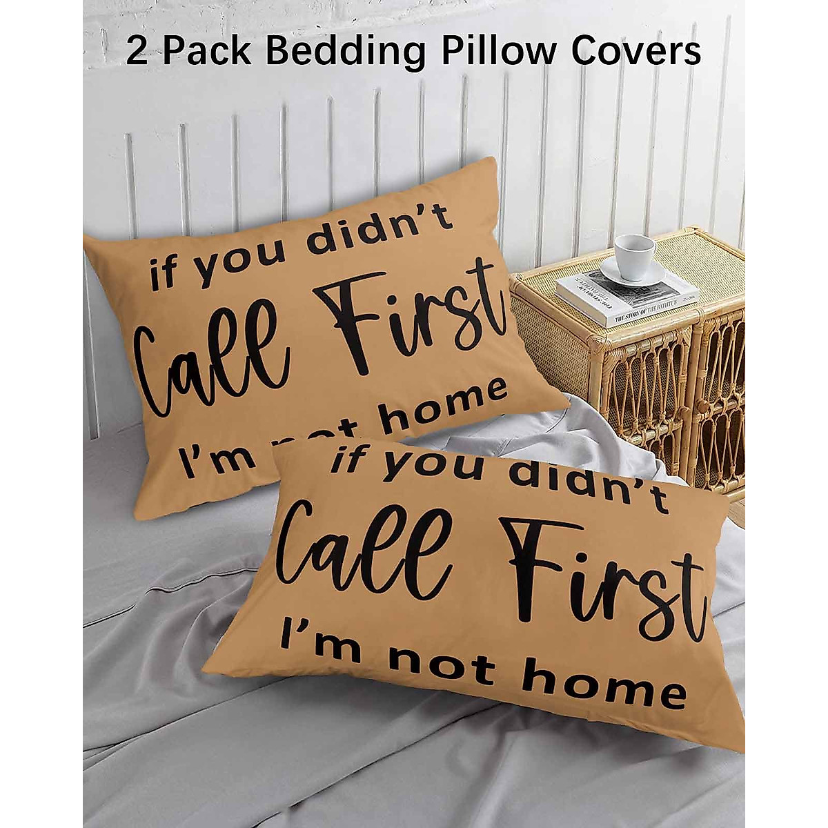 Edwiinsa If You Didn't Call First I'm Not Home Pillow Covers King Standard Set of 2 Bed Pillow, Farmhouse Brown Plush Soft Comfort for Hair/Skin Cooling Pillowcases with Envelop Closure 20''x36''
