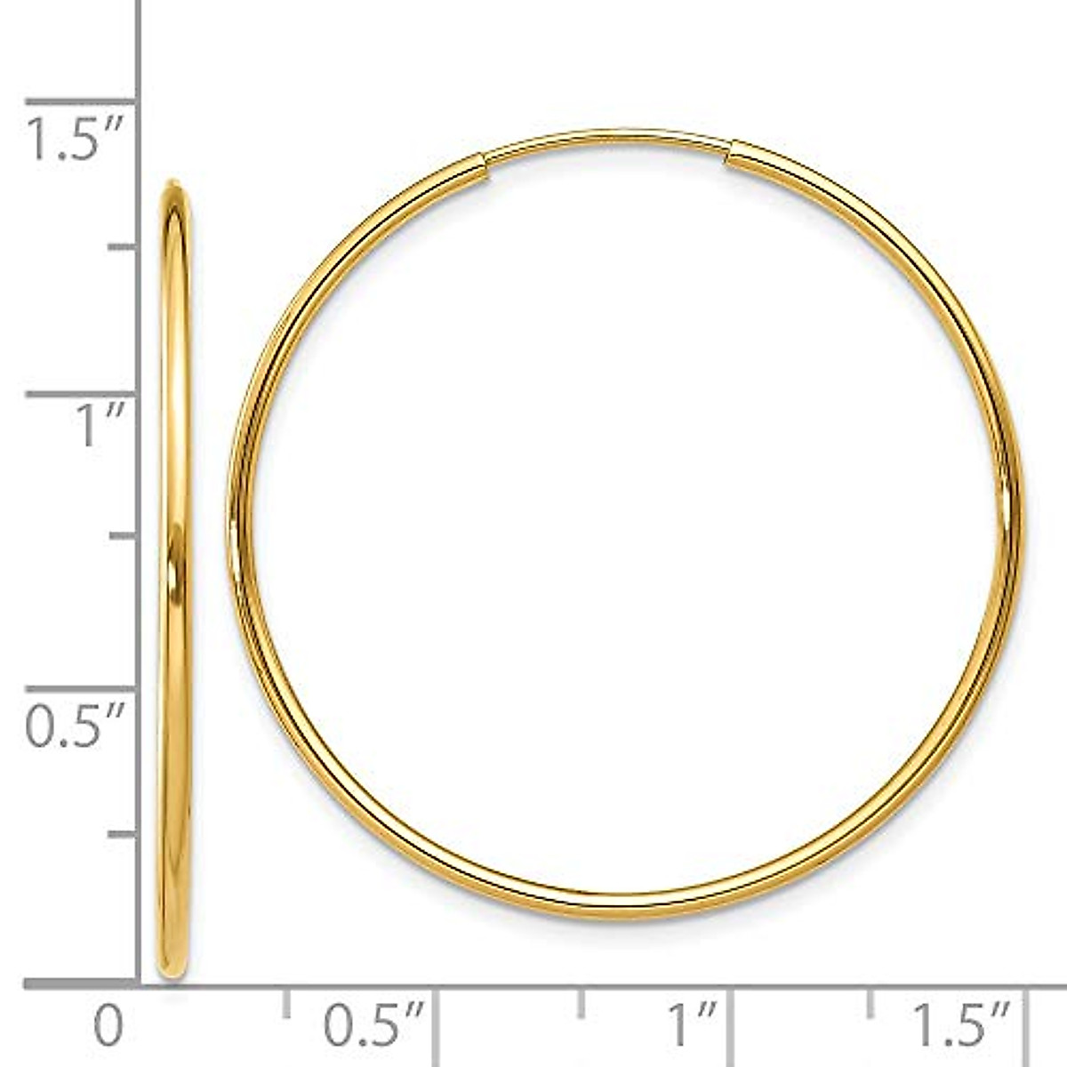 14K Yellow Gold Classic Round Endless Hoop Earrings for Women 1.25 inch