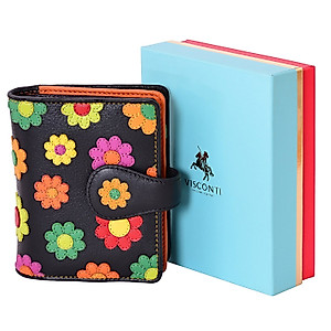 Visconti Sunshine DS-80 Womens Floral Multi Colored Bifold Wallet - Black Multi