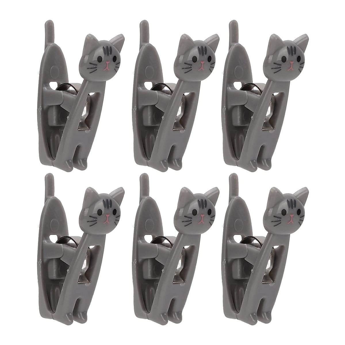 6Pcs Cat Shaped Bag Clips, Small Cat Chip Clips, Paper Clamp, Clothespin Chip Food Storage Bag Seal Clamp, Mini Multipurpose Clips Food Sealer(Gray)