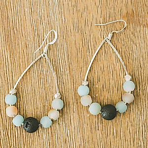 Subherban Essential Oil Earrings - MERMAID Aromatherapy Hoop Earrings with Lava Rock - Anti Stress & Anxiety Amazonite - Handmade Jewelry - Gifts for Women