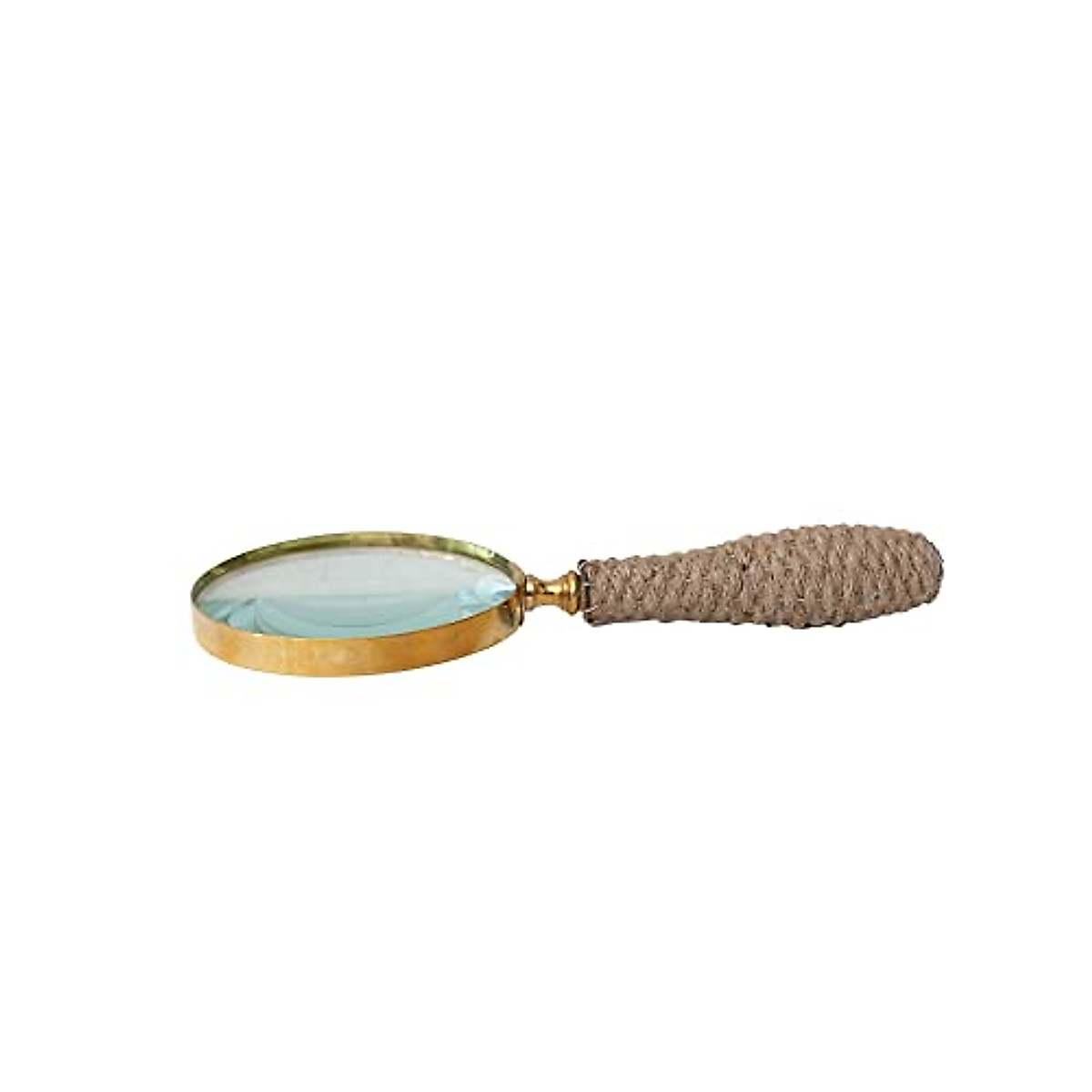 Creative Co-Op Brass Magnifying Glass with Jute Wrapped Handle Decorative Accents, 9" L x 4" W x 1" H, Clear & Natural