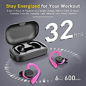 APEKX Bluetooth Headphones True Wireless Earbuds with Charging Case IPX7 Waterproof Stereo Sound Earphones Built-in Mic in-Ear Headsets Deep Bass for Sport Running Red