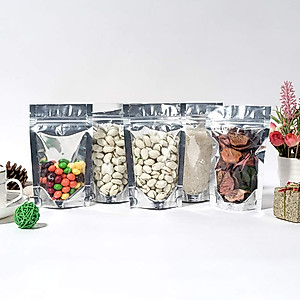 SumDirect Reusable Aluminium Foil Zip Lock Stand Up Food Pouches Bags with Notch for Food Storage 4.7X 7 Inches, 7.6oz, Pack of 50