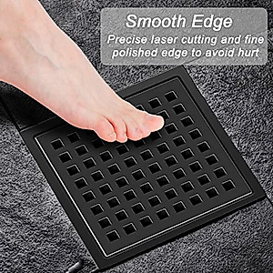 EXF Square Shower Drain 6 Inch Matte Black, Stainless Steel Shower Floor Drain Kit with Flange, Removable Grid Grate, Hair Strainer, Not Fit for Bathtub