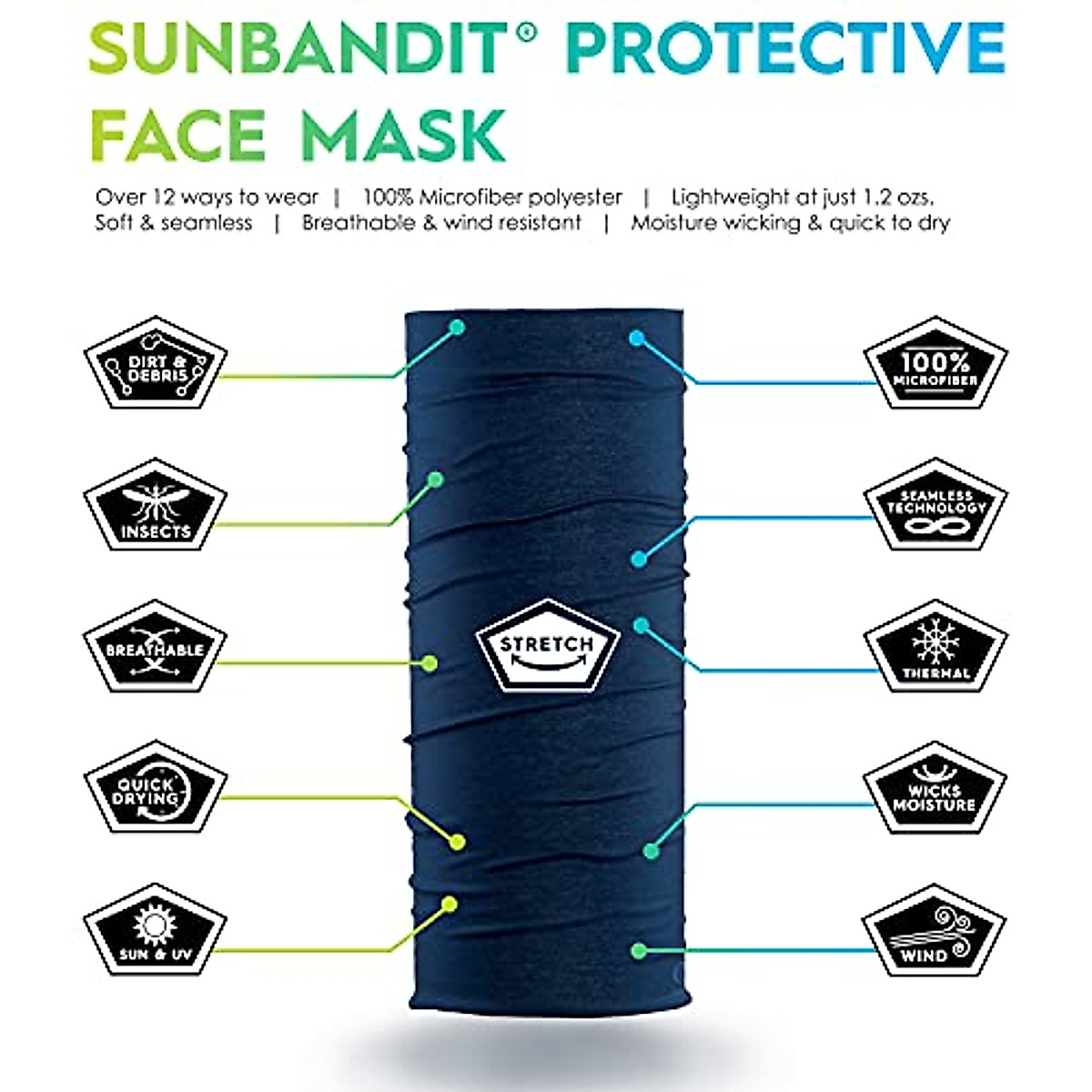 Flying Fisherman SunBandit: Neck Gaiter Mask for Men & Women, UV Face Protection for Sports & Outdoors, Lightweight Multi-Functional Outdoor Clothing | Wave Break, Blue (SB1739)