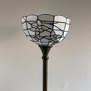 enjoy decor lamps Tiffany Torch Floor Lamp White Stained Glass Flowers LED Bulb Included for Living Room Dining Room Bedroom 12" W*12" D*66" H