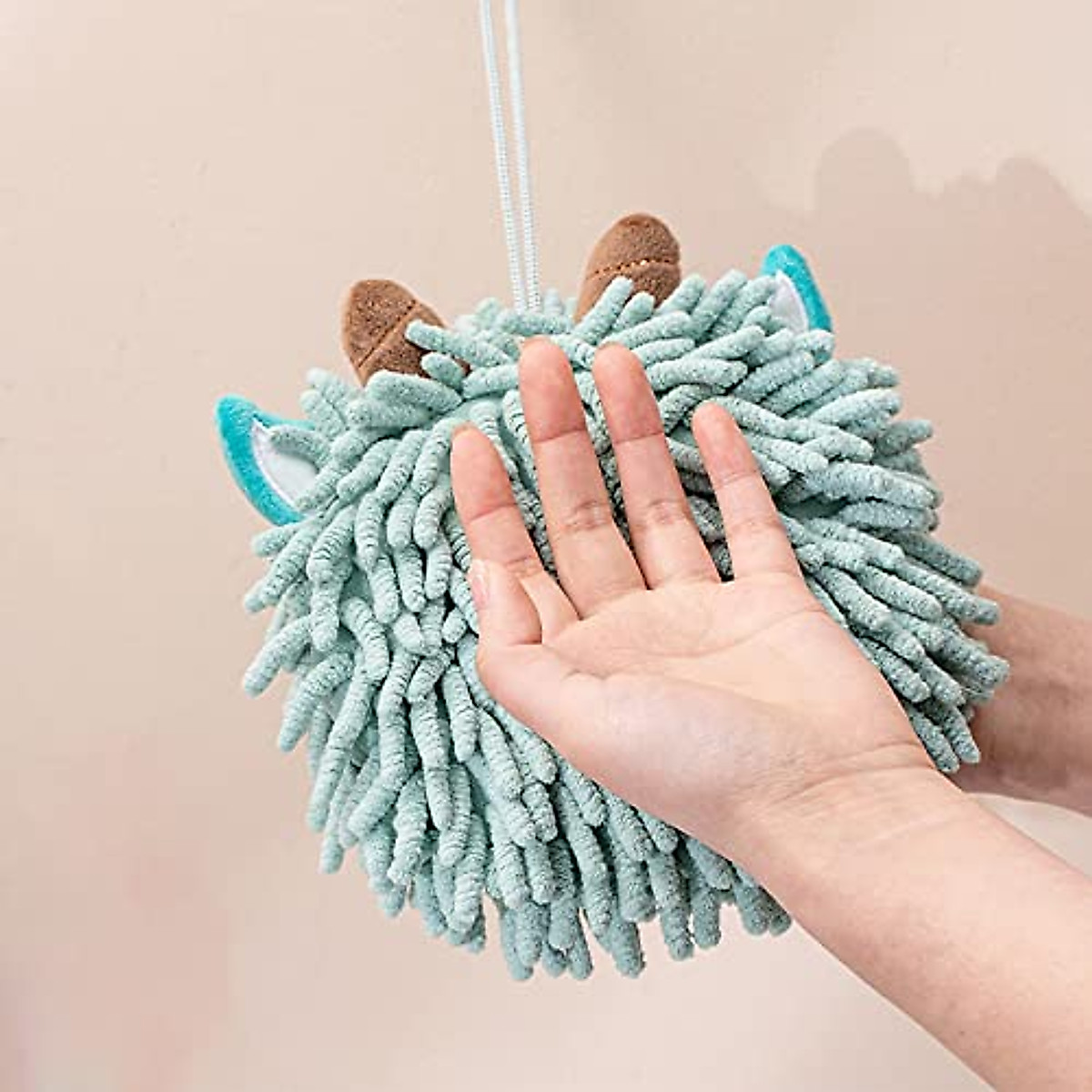 Wucmene Hand Towels for Bathroom Decorative Set, Chenille Hanging Hand Towel Ball Microfiber Plush Absorbent Soft Small Bath Towel with Loop for Kitchen Sink or Powder Room (Purple+Yellow)