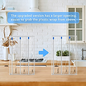 KDSKSC Tin Foil Organizer for Drawer with 12 Labels, Plastic Wrap Dispenser with Cutter, 3 in 1 Acrylic Aluminum Foil Holder, 2 Drawer Organizer for Kitchen Wrap Not Moldy | Visible | Fits 12" Roll