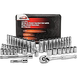 EPAuto 45 Pieces 3/8" Drive Socket Set with 72-Tooth Pear Head Ratchet