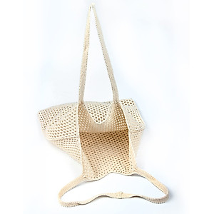 Stizimn Crochet Mesh Beach Tote Bag Shoulder Bag Handbags Knitting Hollow Summer Bag Hobo Bag Aesthetic for Women (Beige3)