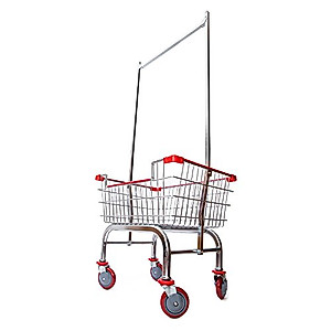 Coin Laundry Cart, CART&SUPPLY [Heavy Duty][Rolling Cart] Laundry Cart with Double Pole Rack [Chrome]