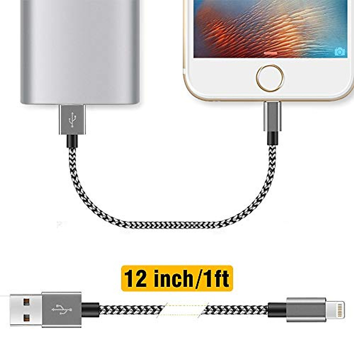 Short iPhone Charger Cable 4Pack,1FT Lightning to USB Braided Data Sync Fast Charger Cord Compatible with iPhone 12 Pro Max/12/11/11 Pro Max X XS Max 8 7 6S Plus Pad 2 3 4 Mini, Pad Pro Air(Black)