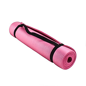Crown Sporting Goods 3/8-inch (8mm) Professional Yoga Mat with No-Slip Ridges and Travel Shoulder Sling (Pink)