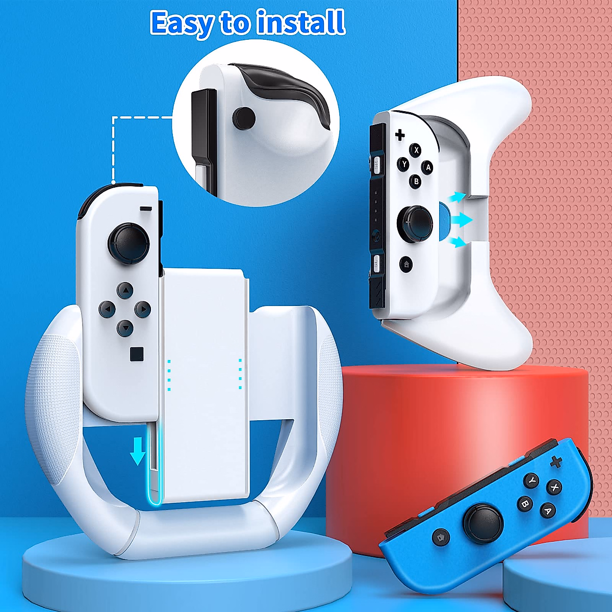 Mooroer Switch Joycon Grips White for Nintendo Switch & OLED, Switch Joy-Con Controller Holders Kit, Family Use Gaming Accessories for Nintendo Switch, [3 Pack]