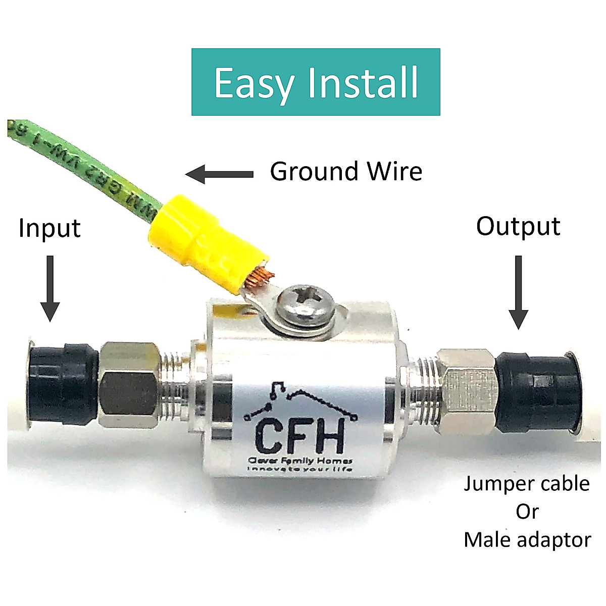 Clever Family Homes Coaxial RG6 Surge Protector Kit with Jumper Cable, Ground Wire, Spare GDT, and Male-to-Male Adaptor