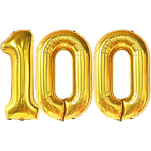 KatchOn, Gold 100 Balloon Number - 40 Inch | Gold 100 Balloons, 100th Birthday Decorations | 100K Balloons for Social Media | 100th Birthday Balloons | Gold 100 Birthday Party Supplies