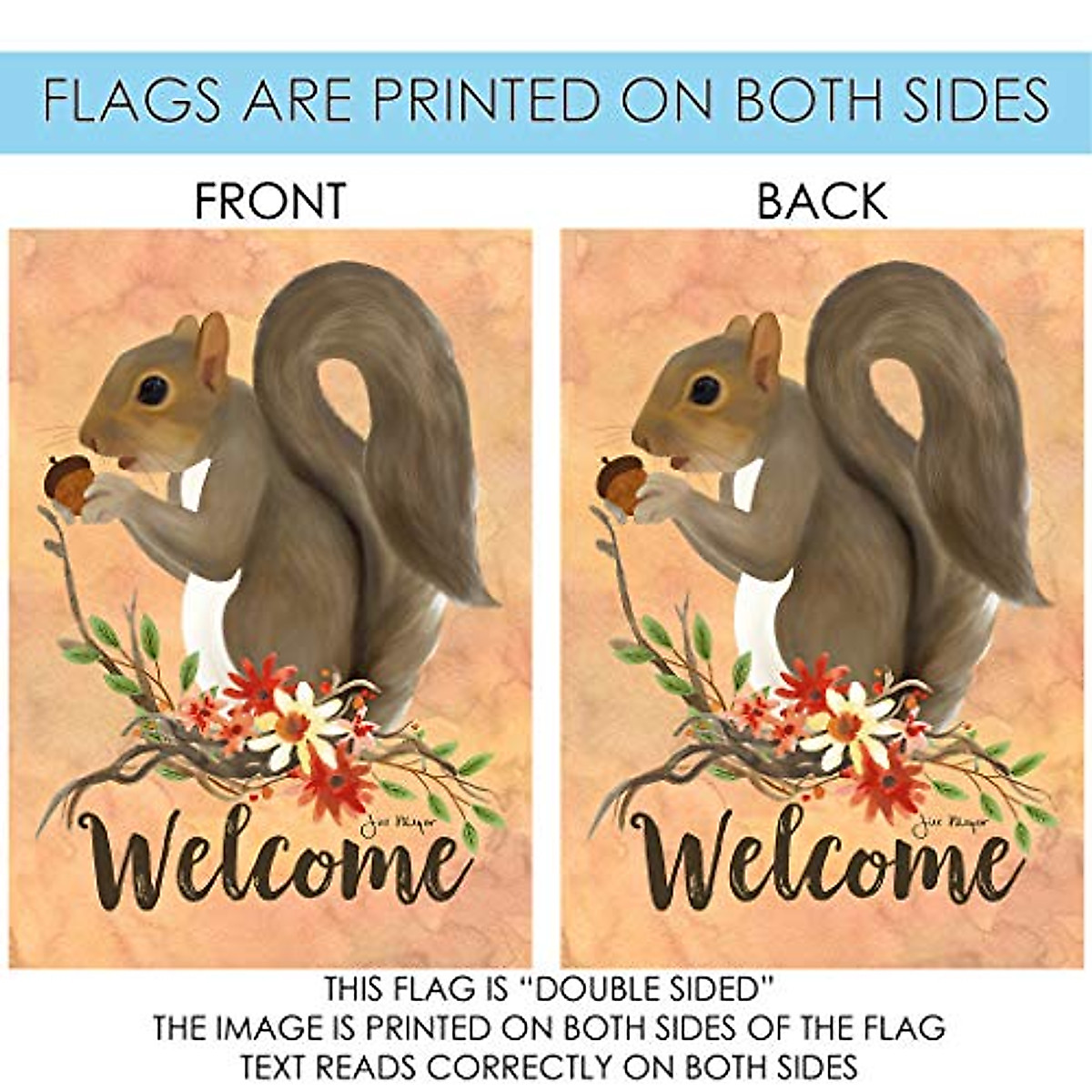 Toland Home Garden 1112296 Squirrel Welcome 12.5 x 18 Inch Decorative, (12.5" x 18"), Double Sided Garden Flag