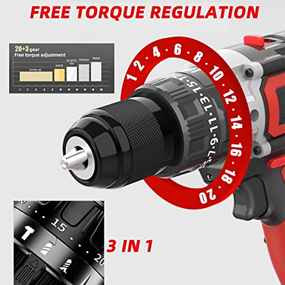 Power drill cordless,NAWIN 20V Impact drill,2x4.0Ah Battery and Fast Charger, 708ln-lbs Torque,Metal Keyless Chuck, Brushless Motor,2-Variable Speed