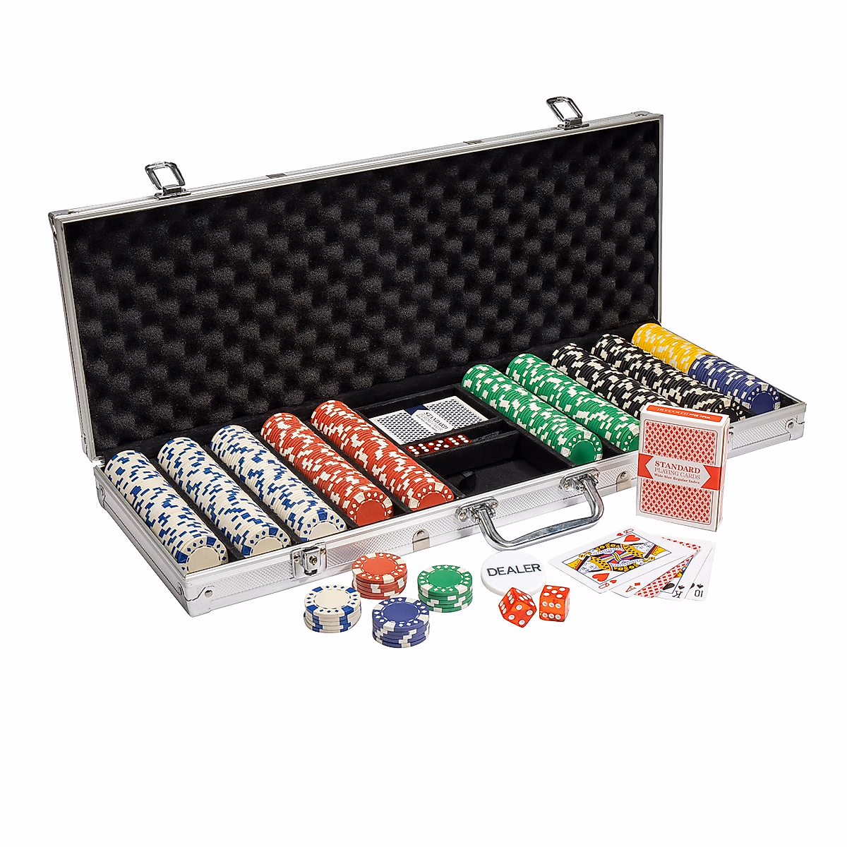 Brybelly 500 Count Diamond Suited Poker Set - 11.5 Gram Clay Composite Chips with Aluminum Case, Playing Cards, & Dealer Button for Texas Hold’em, Blackjack, & Casino Games