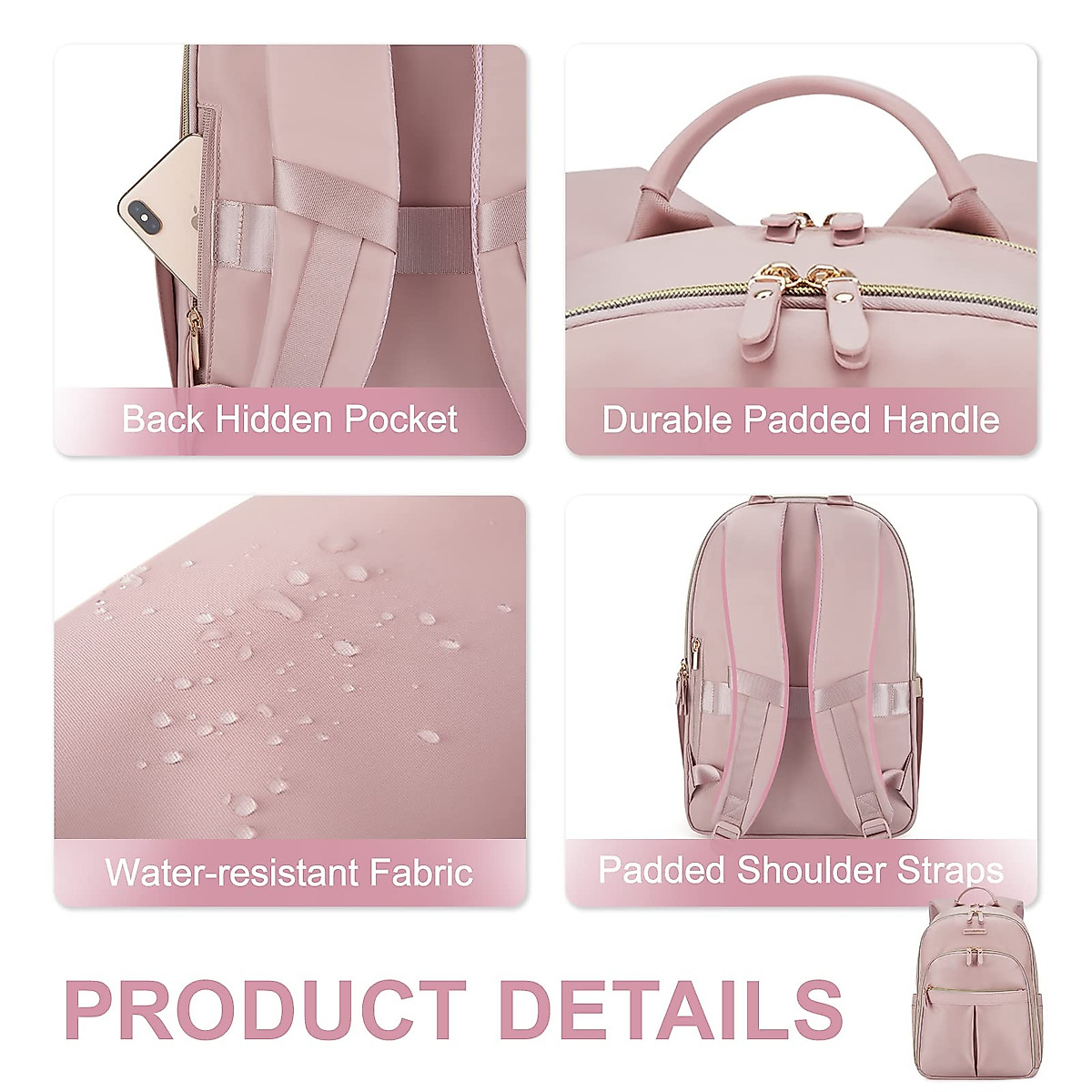 LIGHT FLIGHT Laptop Backpack for Women fits 15.6'' Computer Backpack with USB Charging Port, for Book Bag Work College Business Travel,Pink