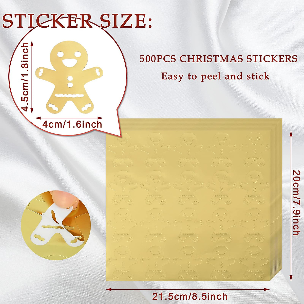 Whaline 500Pcs Christmas Foil Gold Stickers Gingerbread Man Self-Adhesive Large Stickers Christmas Gold Envelope Sealing Stickers for Xmas Party Gift Bag Wedding Invitations Greeting Cards Craft