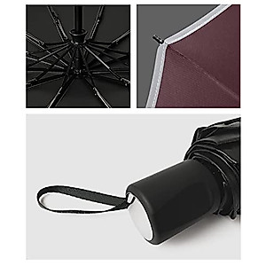 50 inch Large-size Manual Collapsible Travel Umbrella - Compact, Lightweight, UV Protection, Reverse Umbrella for Men and Women (Double Canopy/Wine)