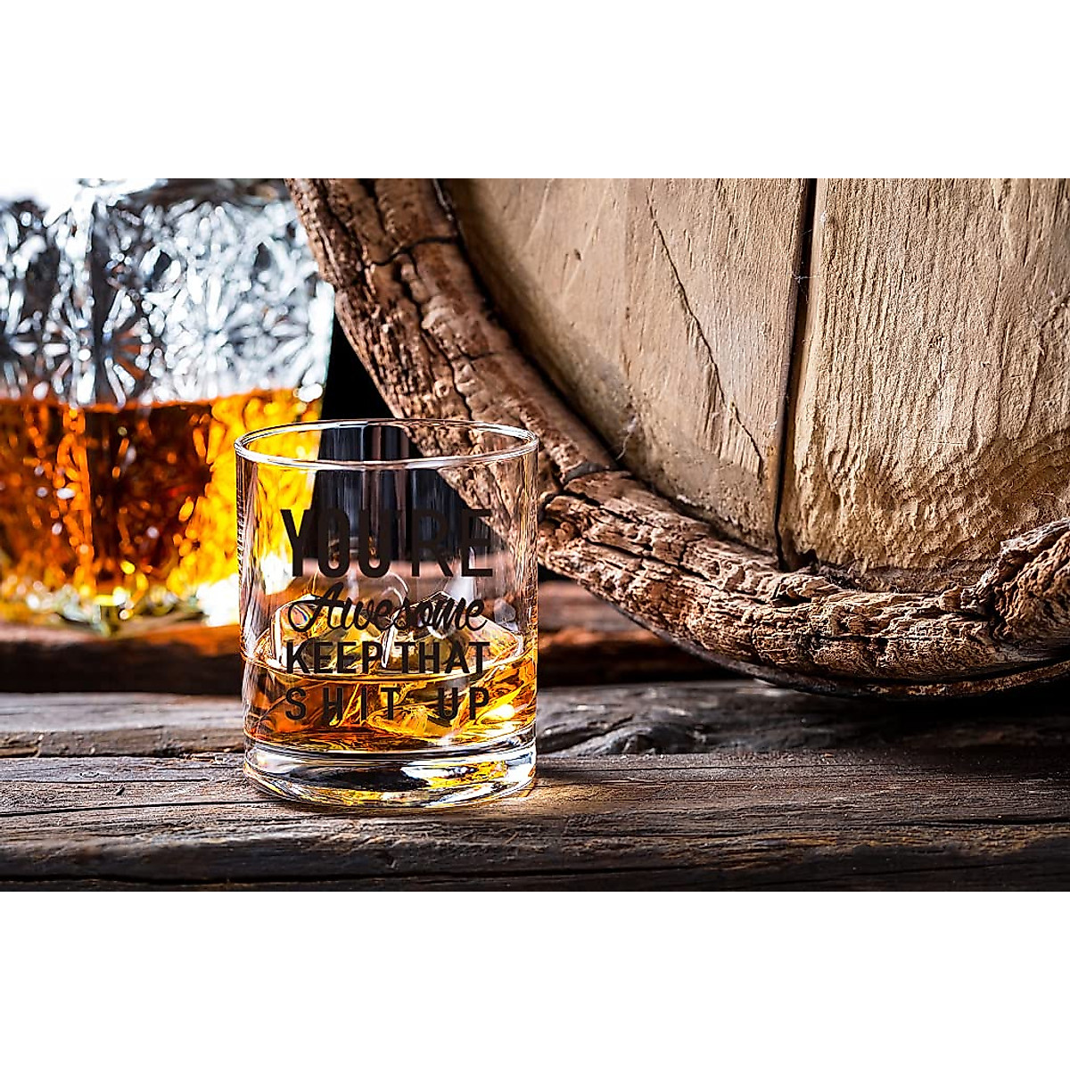 You're Awesome Keep That Up Funny Whiskey Glasses for Men, Women, Unique Birthday, Thank You Gifts for Friends, Mom, Dad, BFF, Coworkers, Congratulations Gifts for Him, 11 oz Old Fashioned Whiskey