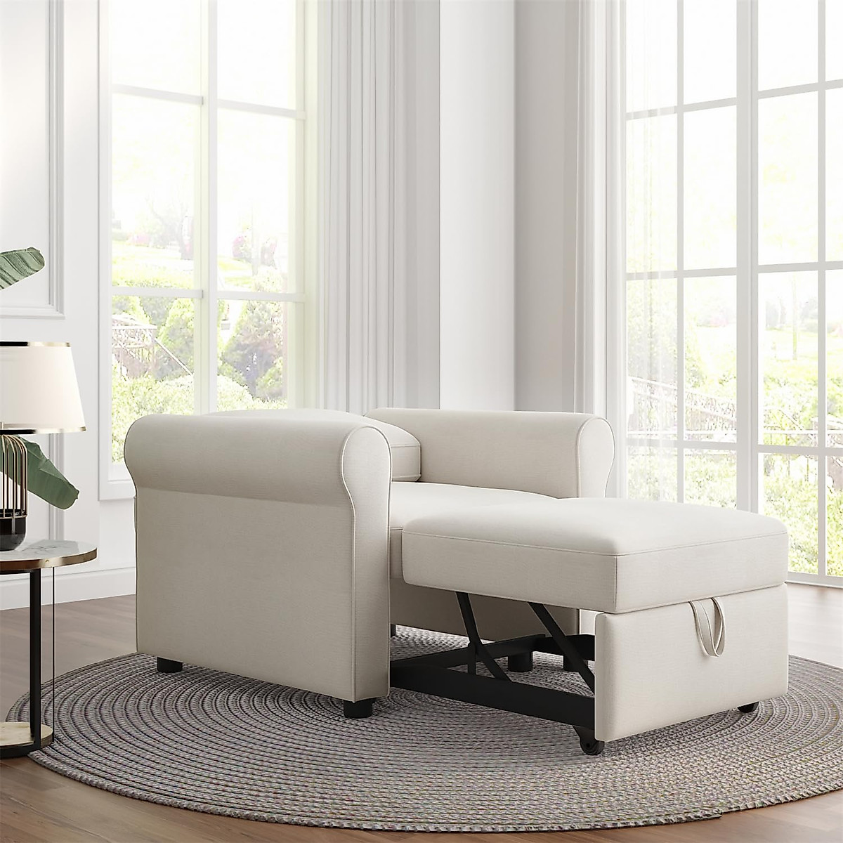 Merax 3-in-1 Sofa Bed Chair with Pillow, Convertible Sleeper Chair Bed, Adjust Backrest Into a Sofa, Single Bed, Modern Chair Bed for Living Room Bedroom, White