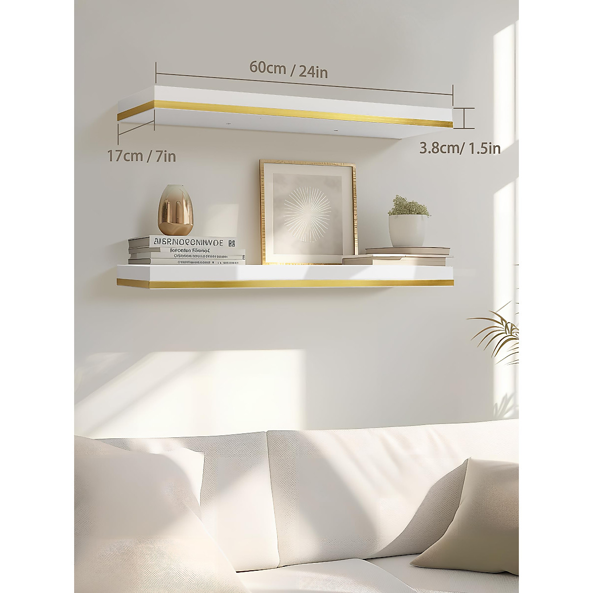 Sivapleso Floating Shelves Set of 2, Modern White Floating Shelves for Wall 24 Inches Long Wall Hanging Shelf with Invisible Brackets for Room Wall