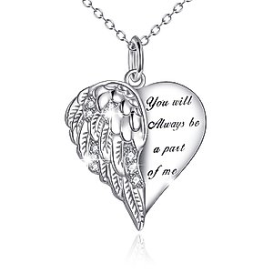 YFN Angel Wings Heart Necklace Sterling Silver Guardian Angel Wings Pendant Necklace for Women Wings Jewelry Gifts
