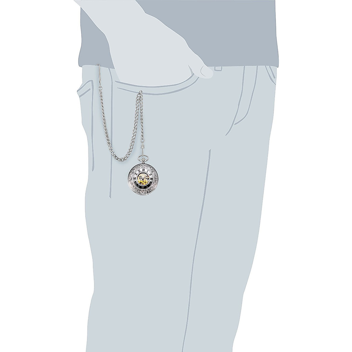 TREEWETO Men's Retro Mechanical Pocket Watch Silver Double Case Roman Numerals Gift for Man with Box