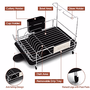 Giantex Stainless Steel Dish Rack, Expandable Dish Drainer Rack with Cutlery Cup Glass Holder, Removable Drip Tray, 360-Degree Swiveling Spout, Rust Proof Dish Dryer Rack for Kitchen Counter