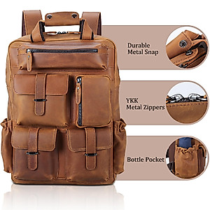 Polare Cowhide Leather Multiple Laptop Backpack Day Pack Travel Bag Satchel For Men