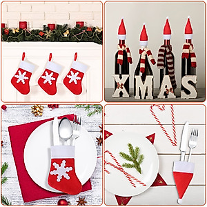 60 Pcs Christmas Santa Hats Silverware Holders Socks Snowflake Tableware Holders Christmas Table Decorations Flatware Organizers for Xmas Table Dinnerware Party Supplies