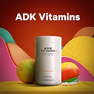 Codeage Vitamin ADK, 6-Month Supply 1 Capsule Per Serving, Immune, Bone & Heart Support, Fat Soluble Vitamins A, Vitamin D3 5000 IU, Vitamin K1 & K2 (MK4 & MK7), A D K Vitamin Supplement, 180 Capsules