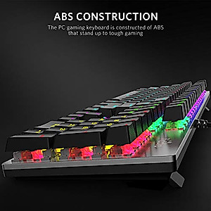 Fiodio Mechanical Gaming Keyboard, Fantastic LED Rainbow Backlit Wired Keyboard, Full Anti-Ghosting Keys, with Quick-Response Blue Switches and Multimedia Control for PC and Desktop Computer