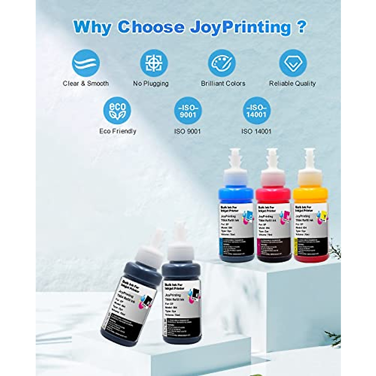 JoyPrinting Epson 664 Ink Refill Bottles Replacement for T664 Ink Work for EcoTank ET-2650 ET-2500 ET-2550 ET-2600 ET-4500 ET-14000 L100 L110 L120 L200 L210 L300 L350 L355 L550 L555 Printers (5 Pack)