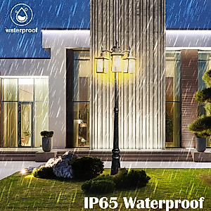 ZJOJO Outdoor Post Light, Triple-Head LED Street Light, 2700K, 1100lumens, Vintage Clear Glass Shade Lamp Lights Fixture for Garden Backyard Patio Walkway, Black-8099