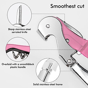 Professional Waiter Corkscrew Wine Openers Set (4 PCS),Upgraded with Heavy Duty Stainless Steel Hinges Wine Key for Restaurant Waiters, Sommelier, Bartenders (Pink 2 Packs)