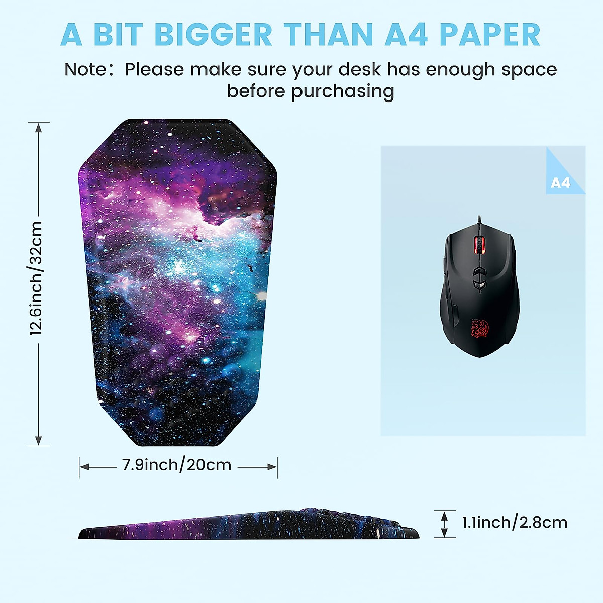 Roxooze Ergonomic Mouse Pad with Wrist Rest, Gaming Mouse Pad Wrist Support, Memory Foam Mousepad with Massage Design, Non-slip PU Base Mouse Pads for Wireless Mouse & Desk, Purple Blue Galaxy