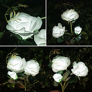 LoveNite Solar Rose Garden Lights, 2 Pack Realistic Solar Flower Lights, Waterproof LED Decorative Stake Landscape Lights for Patio Pathway Grave Cemetery Outdoor Decor (White)